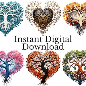 Heart Tree of Life Clipart Bundle, Watercolor PNG, Love Tree of Life ...