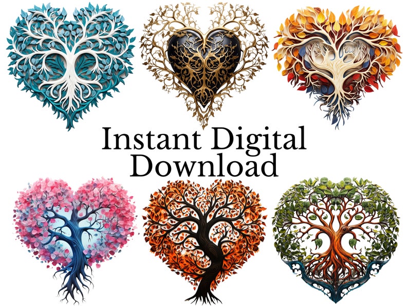 Heart Tree of Life Clipart Bundle, Watercolor PNG, Love Tree of Life ...