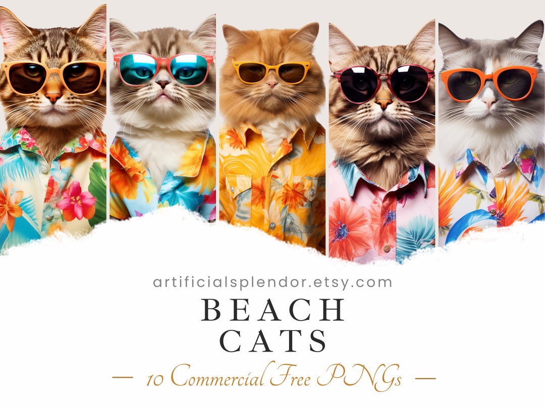 Beach Cat Clipart Bundle Summer Watercolor Cat Art Animal PNG Cat ...