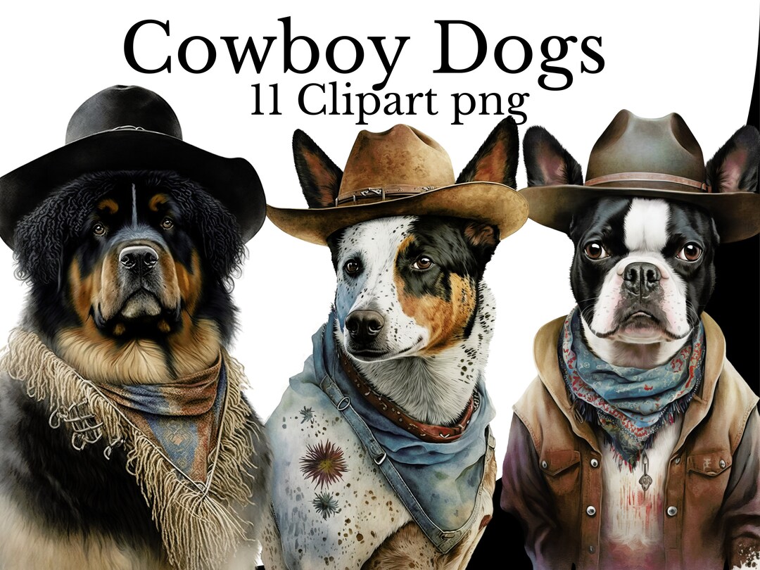 Cowboy Dog Clipart Bundle Watercolor Art Human Animal PNG - Etsy