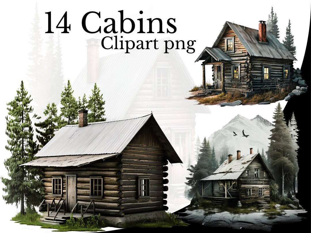 Cabin Clipart Bundle, Watercolor PNG, Transparent Background, Log Cabin ...