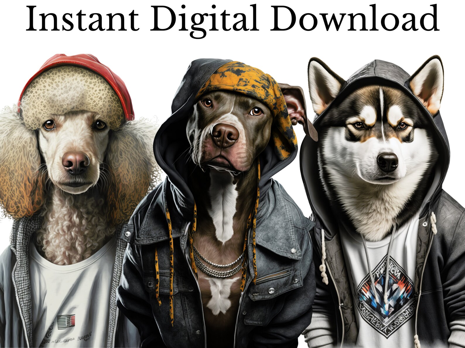 Hip Hop Dog Clipart Bundle, Watercolor Art, Human Animal PNG, Digital ...