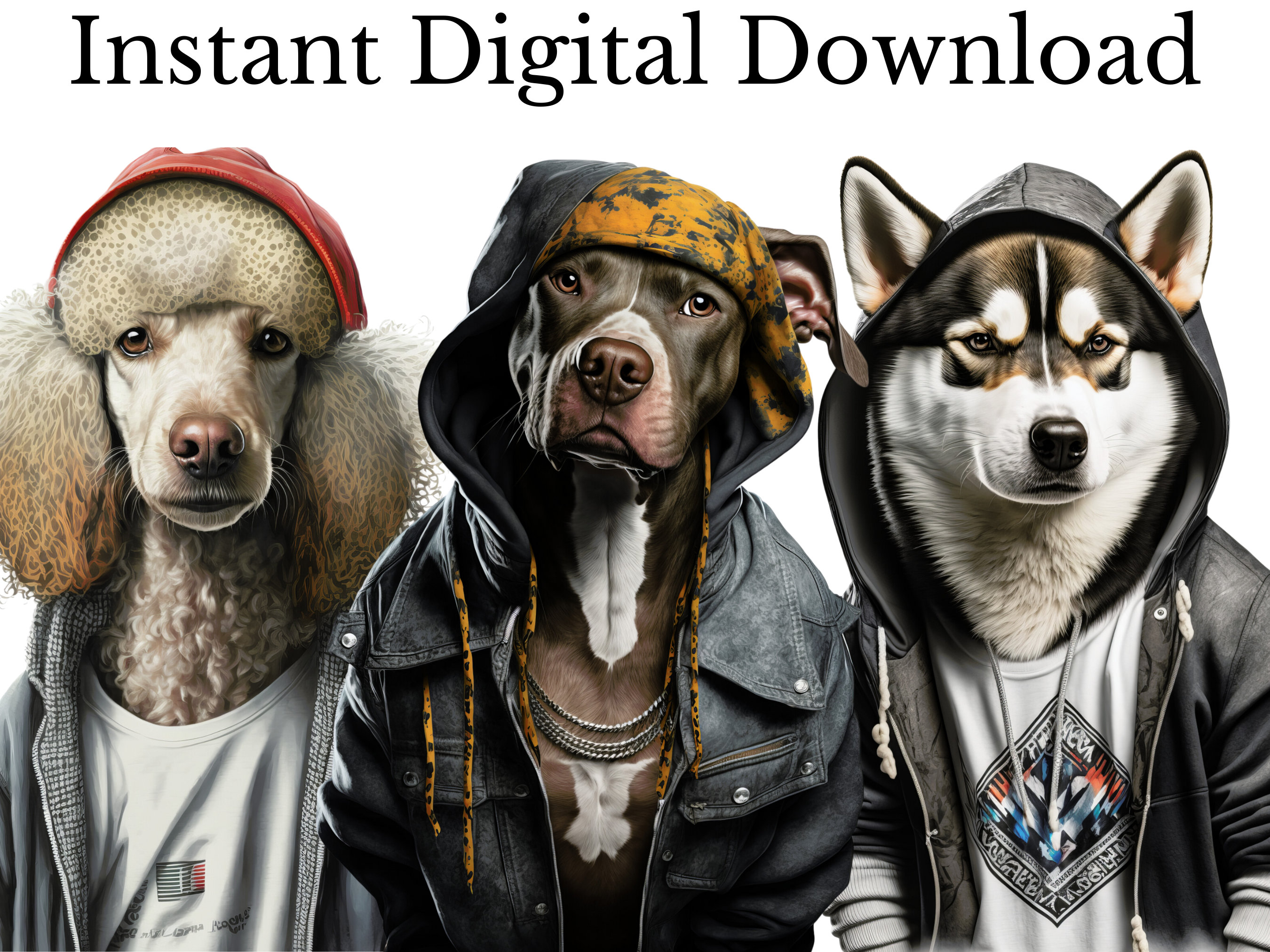 Hip Hop Dog Clipart Bundle, Watercolor Art, Human Animal PNG, Digital ...