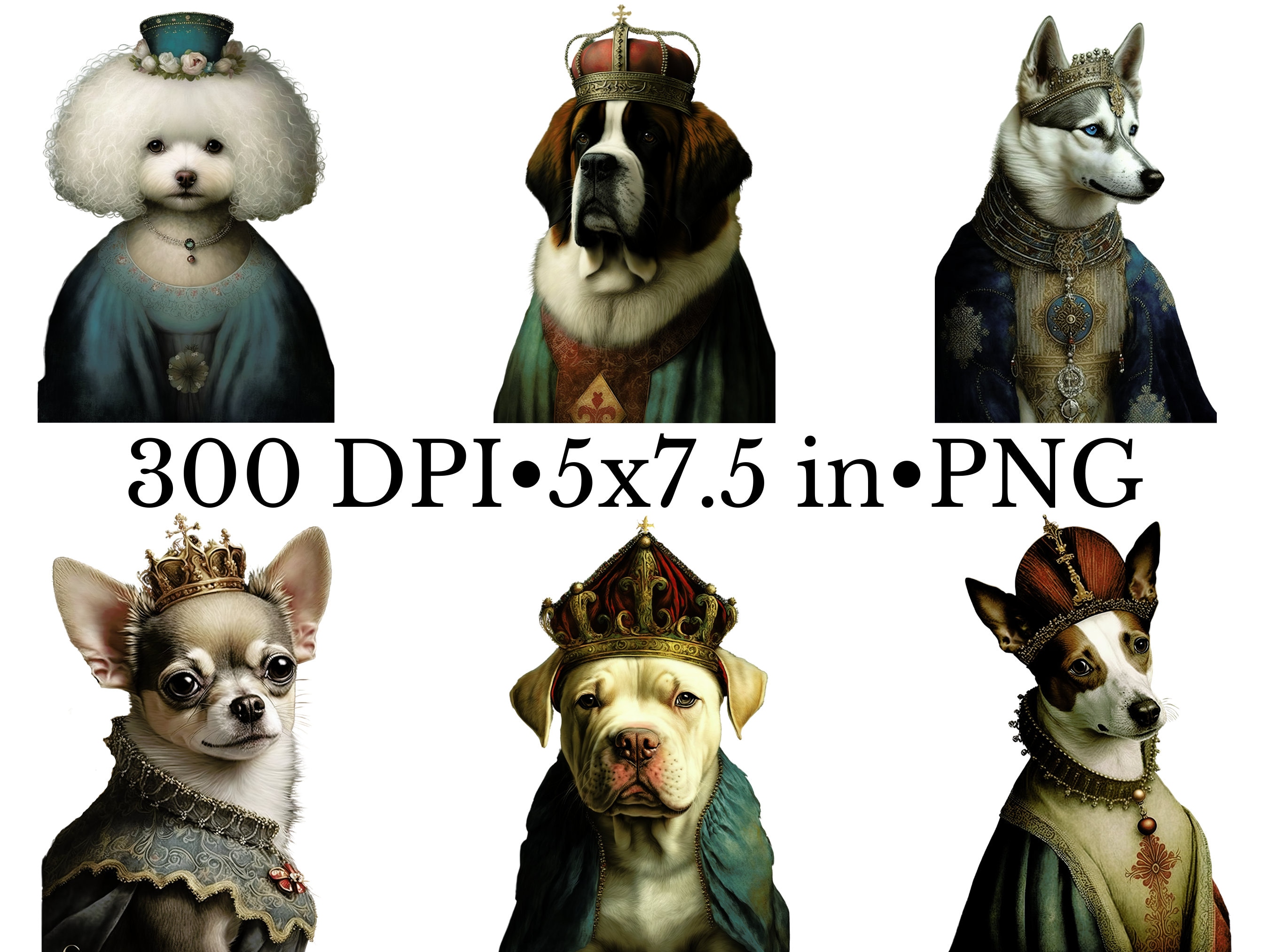 Dog Royalty Clipart Bundle, Watercolor Art, Human Animal PNG, Digital ...