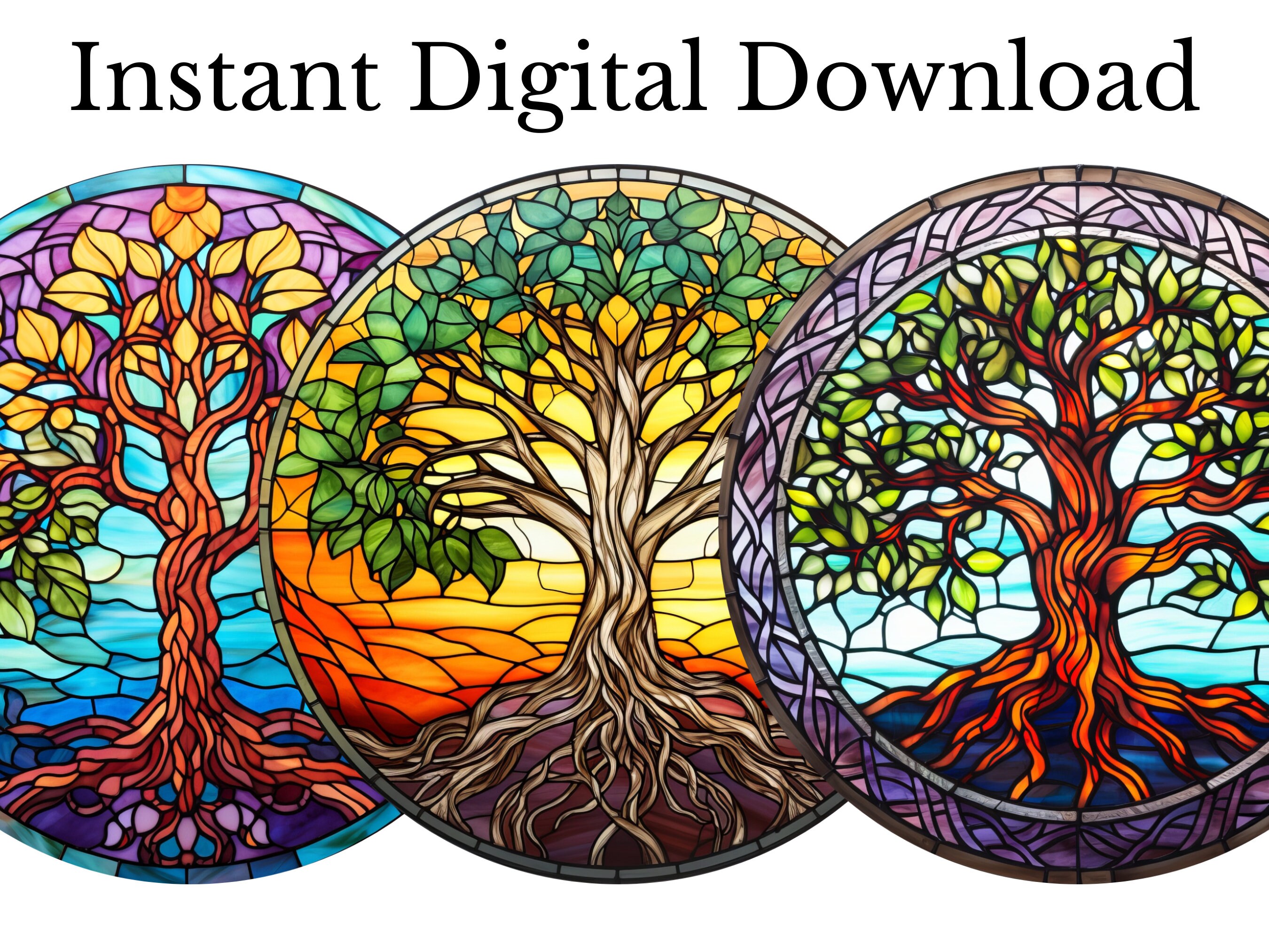 Tree of Life Stained Glass Style Clipart Bundle Watercolor - Etsy