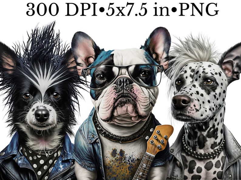 Rockstar Dog Clipart Bundle, Watercolor Art, Human Animal PNG, Digital ...