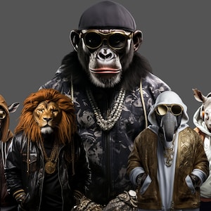 Hip Hop Animal Clipart Bundle Safari Animals Art Rap Musician PNG ...