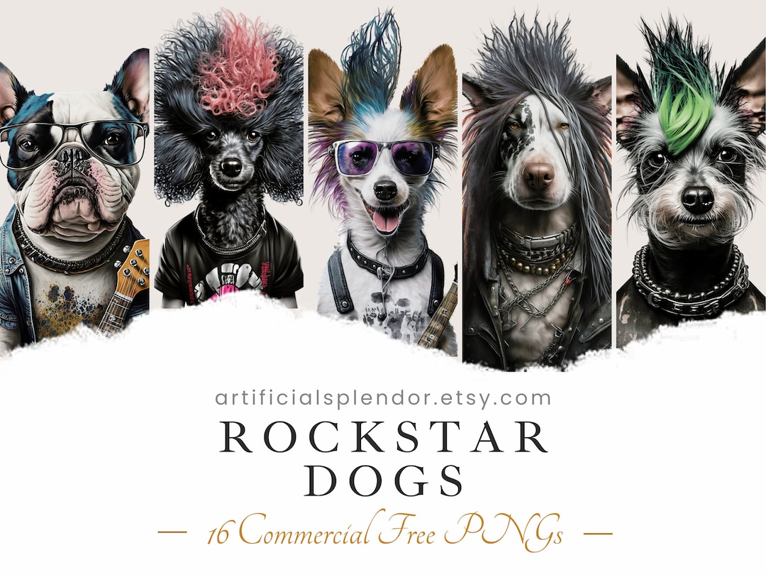 Rockstar Dog Clipart Bundle, Watercolor Art, Human Animal PNG, Digital ...