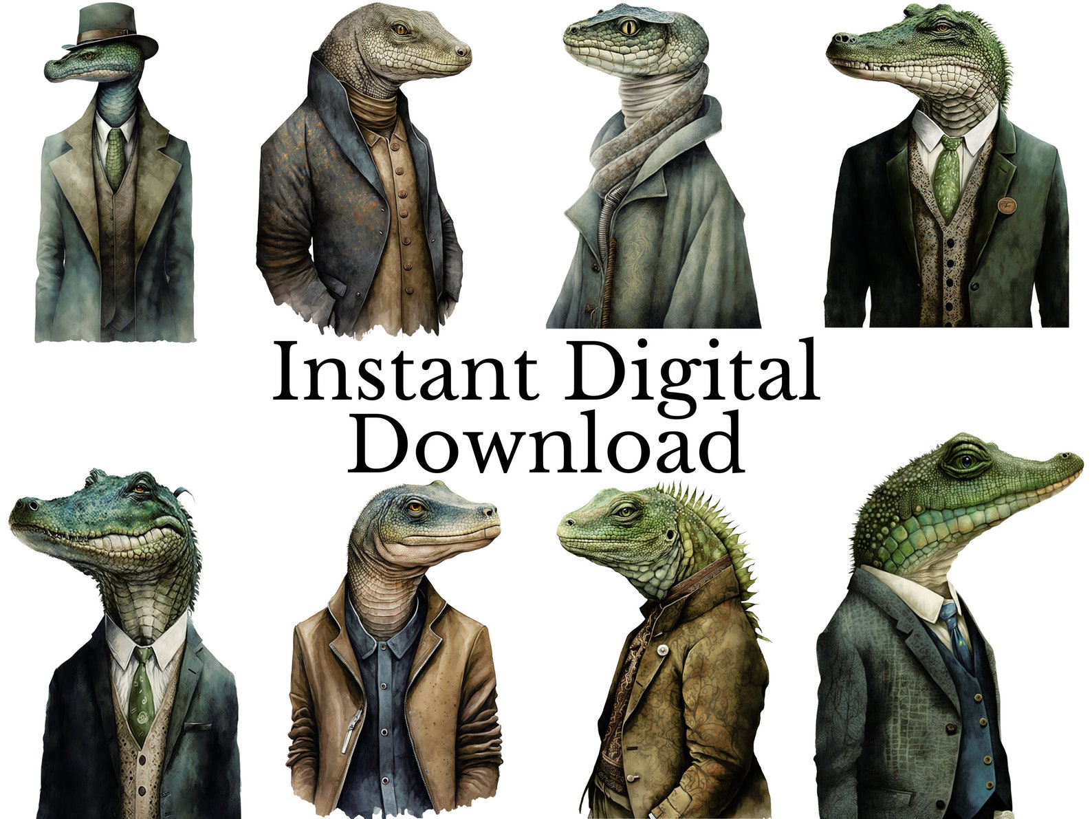 Reptile Portrait Clipart Bundle, Watercolor Art, Human Animal PNG ...