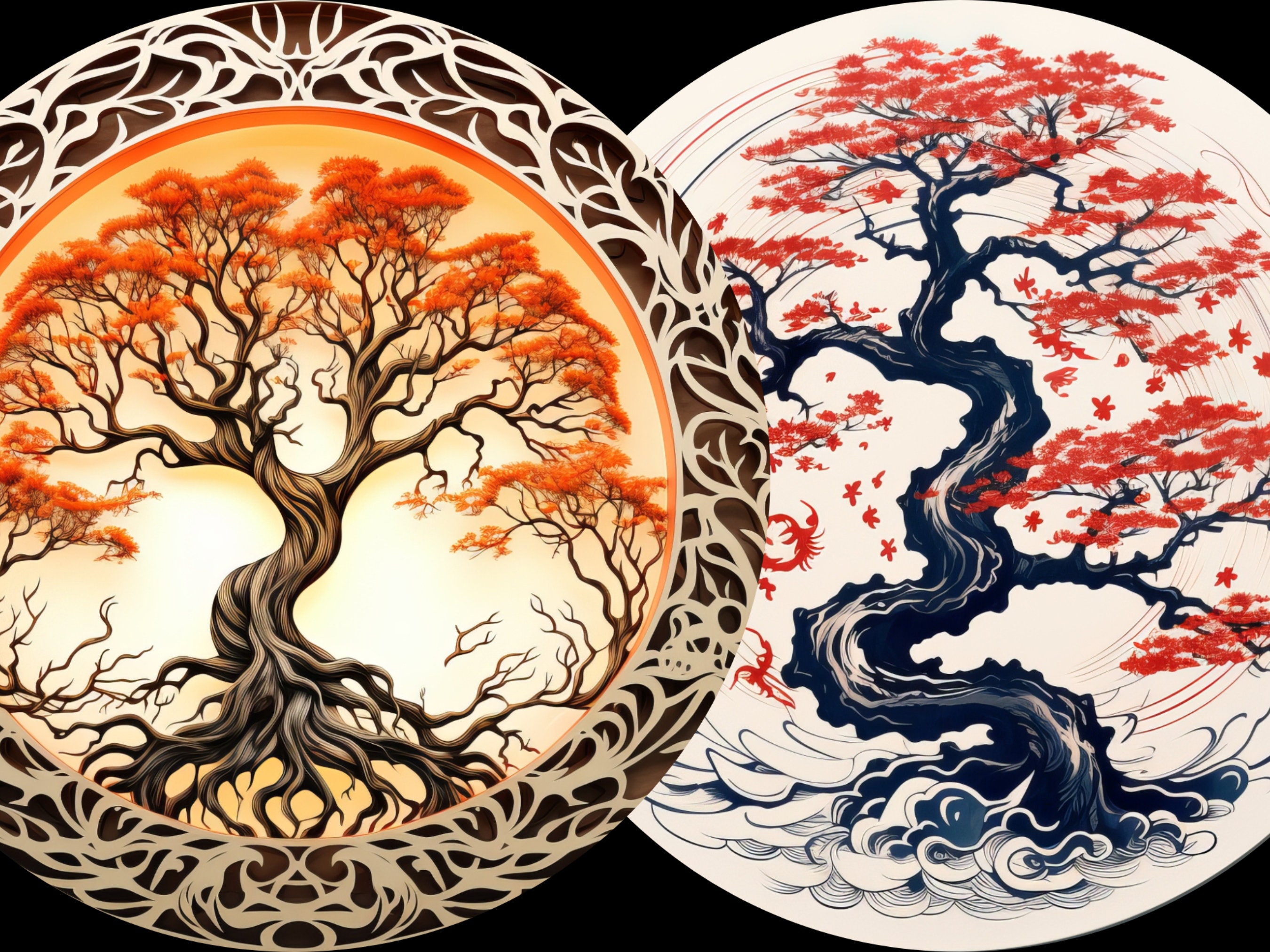 Tree of Life asian Style Clipart Bundle Watercolor PNG - Etsy