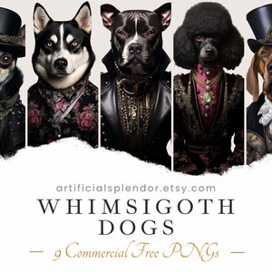 Whimsigoth Dog Clipart Bundle, Digital Goth Dog Dressed as Person ...