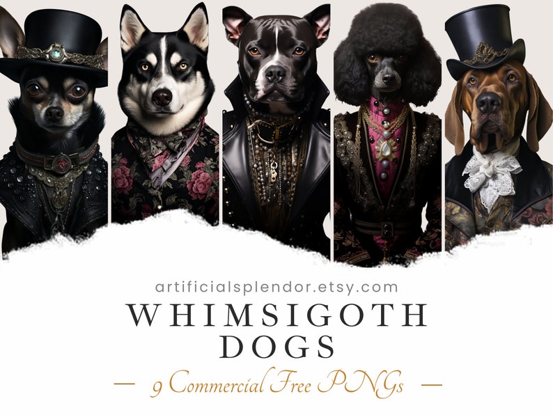 Whimsigoth Dog Clipart Bundle, Digital Goth Dog Dressed as Person ...