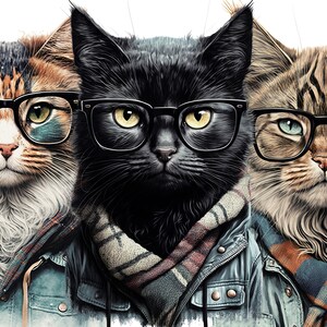 Hipster Cat Clipart Bundle, Watercolor Art, Human Animal PNG, Digital ...