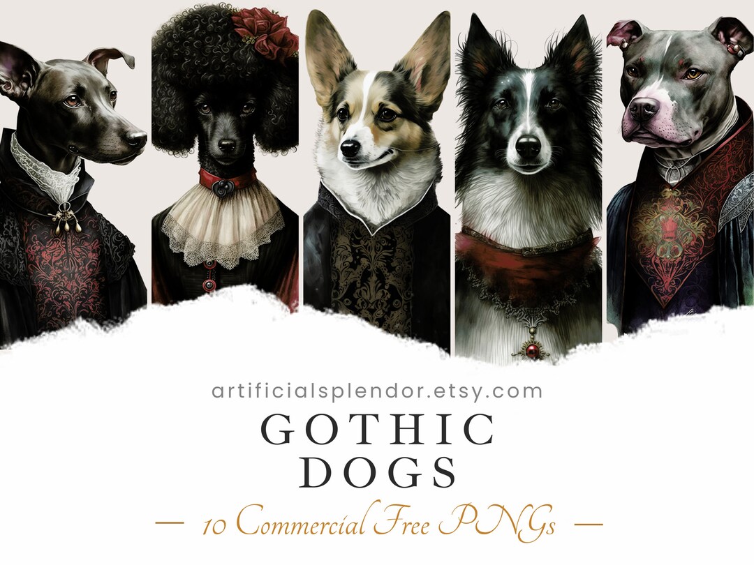 Gothic Dog Clipart Bundle, Watercolor Art, Human Animal PNG, Digital ...