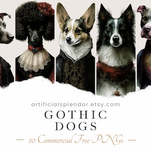 Gothic Dog Clipart Bundle, Watercolor Art, Human Animal PNG, Digital ...