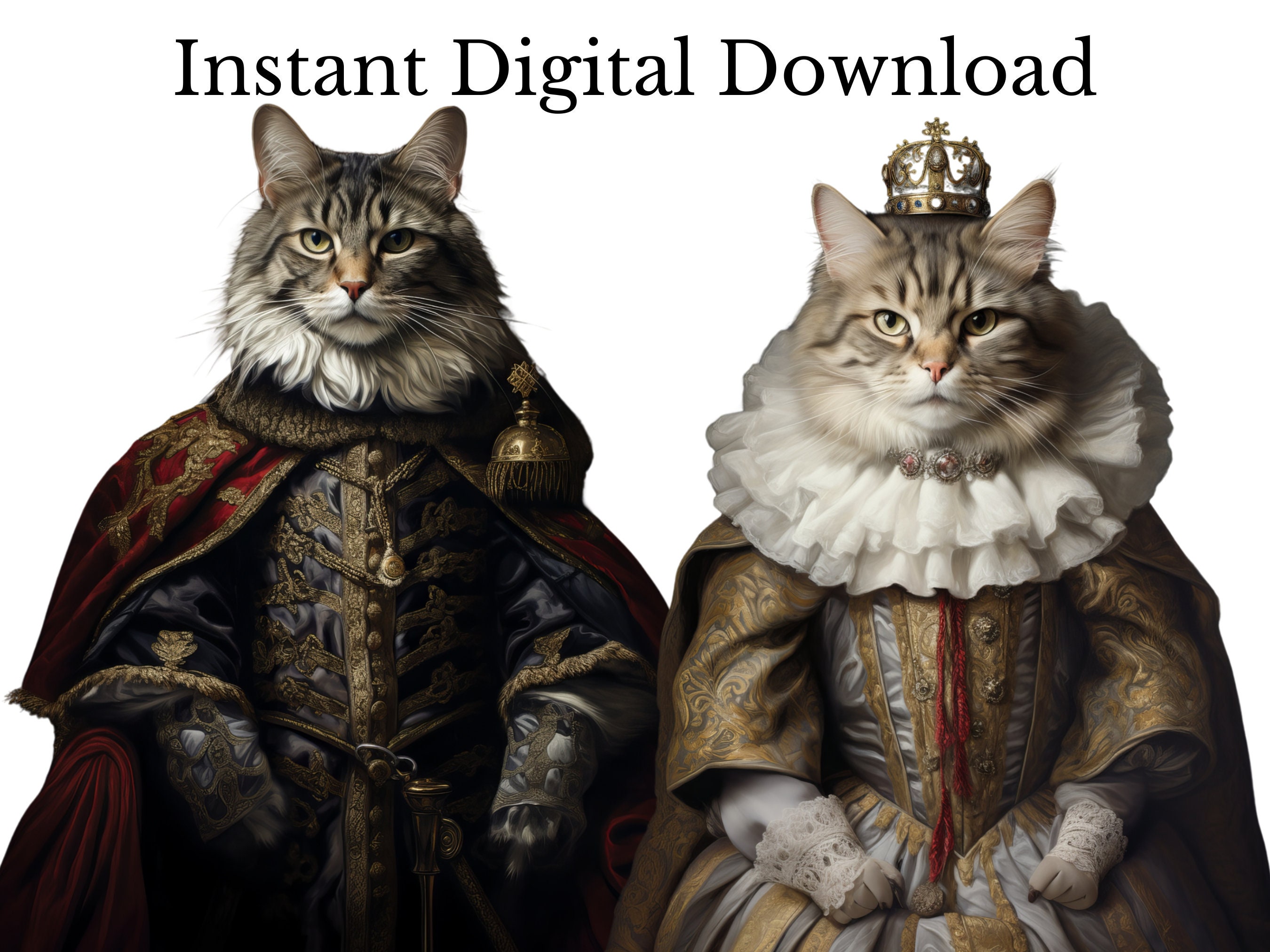 Cat Clipart Bundle Royal Cat Watercolor Art Digital Cat Wearing Crown ...