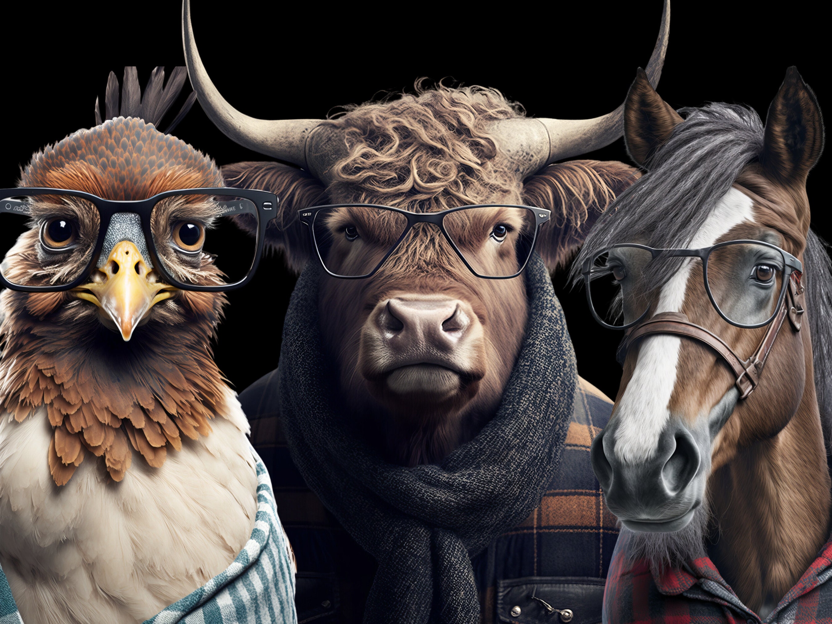 Hipster Farm Animal Clipart Bundle Watercolor Art Human - Etsy