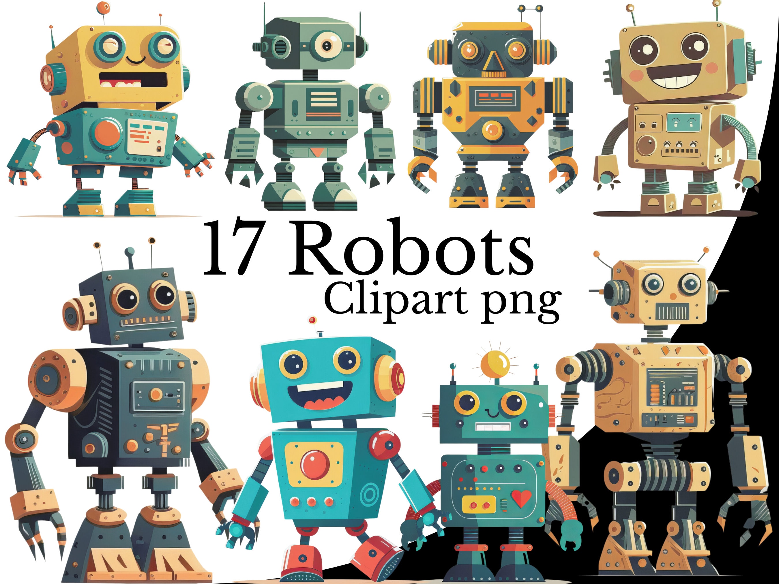 Robot Clipart Bundle, Sci-fi Watercolor Art, Cute Robot PNG, Digital ...