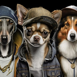 Hip Hop Dog Clipart Bundle, Watercolor Art, Human Animal PNG, Digital ...