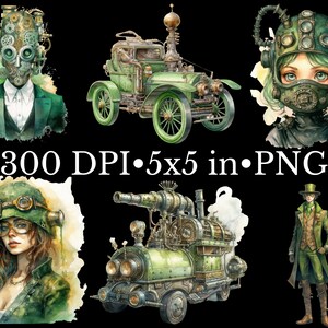 Emerald Green Steampunk Clipart Bundle, Steampunk Watercolor Art ...