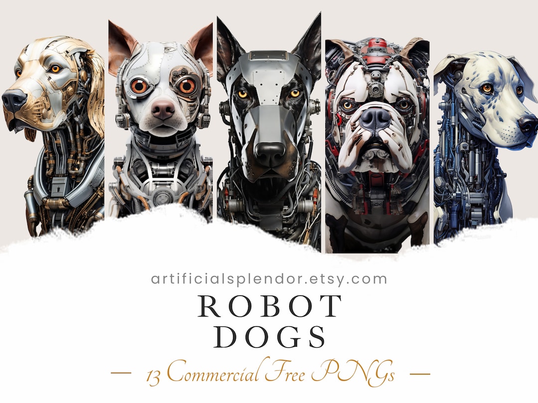 Robot Dog Clipart Bundle, Sci-fi Animal PNG, Watercolor Art Digital ...