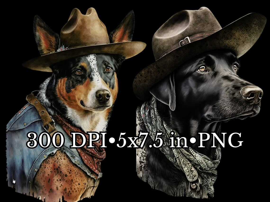 Cowboy Dog Clipart Bundle Watercolor Art Human Animal PNG - Etsy