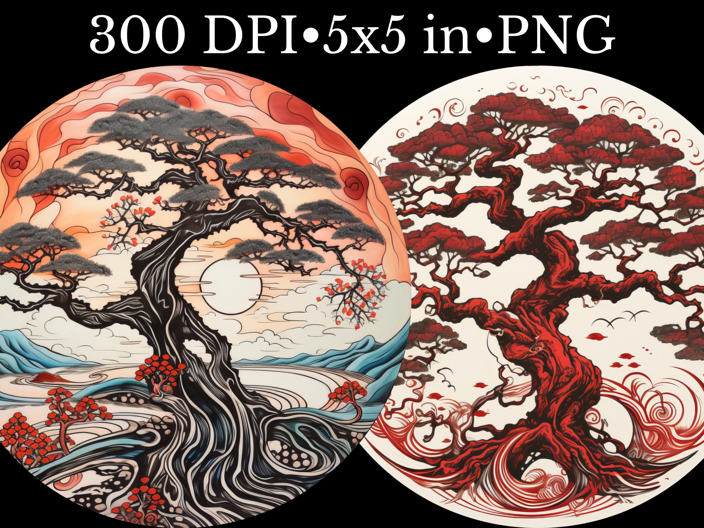 Tree of Life (asian Style) Clipart Bundle, Watercolor PNG, Transparent ...