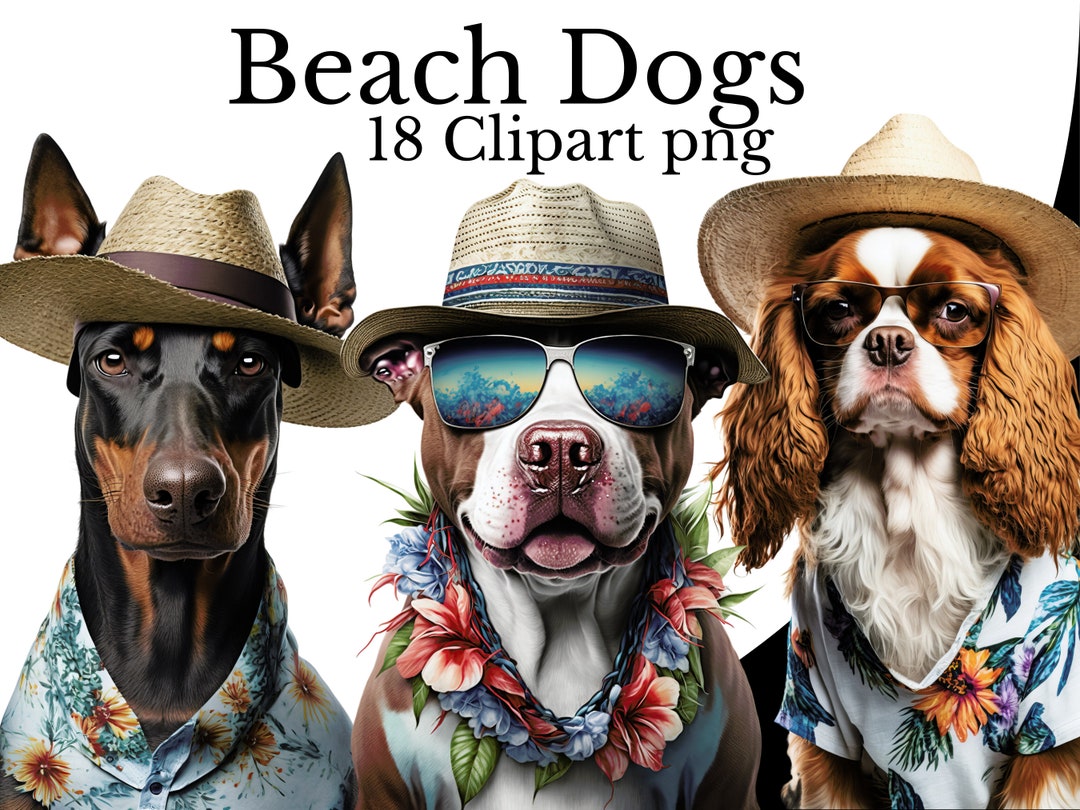 Beach Dog Clipart Bundle Watercolor Art Human Animal PNG - Etsy