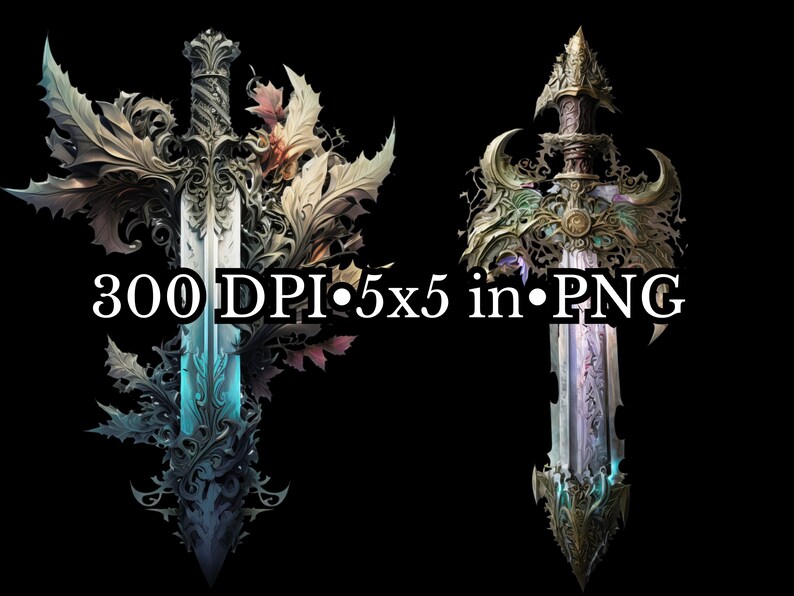 Fantasy Sword Clipart Bundle, Watercolor PNG, RPG Item Art, Transparent ...