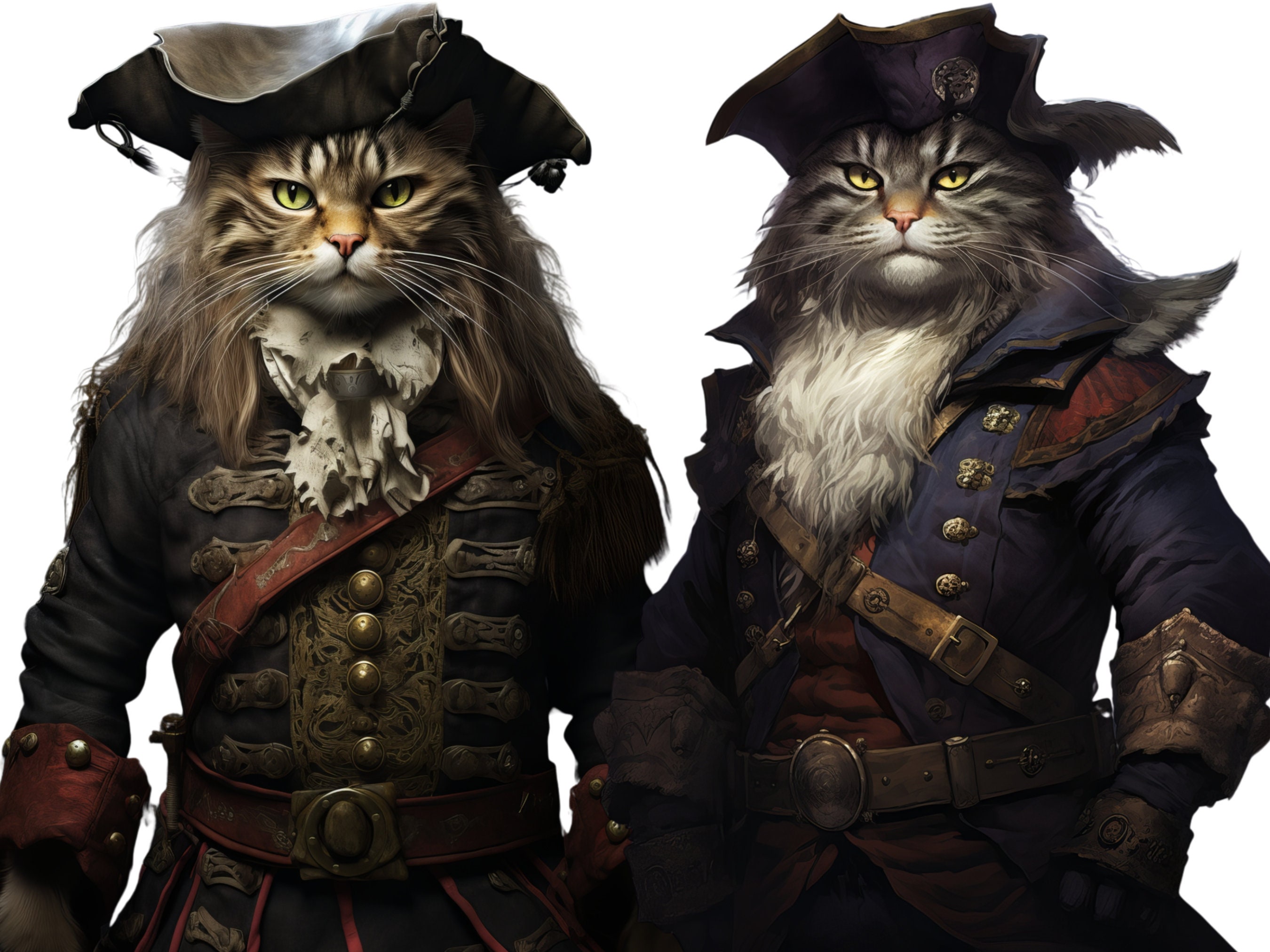 Pirate Cat Clipart Bundle Watercolor Cat Art Animal PNG Digital Pet ...