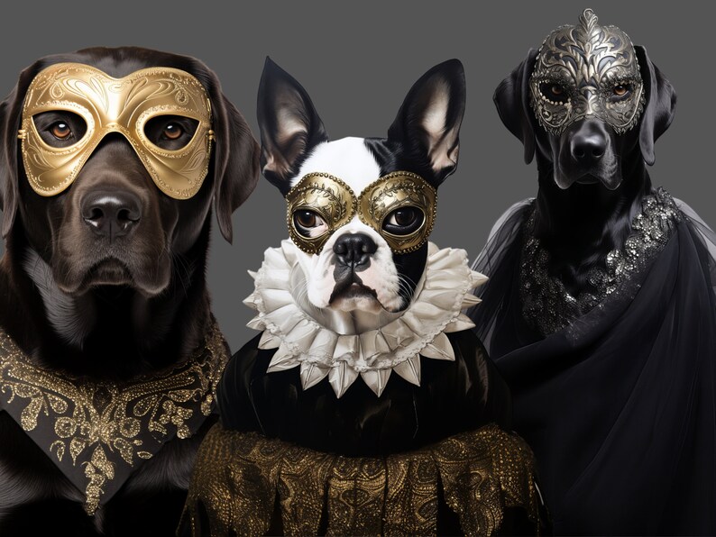 Masquerade Dog Clipart Bundle, Masked Dog Art, Victorian Ball Animal ...