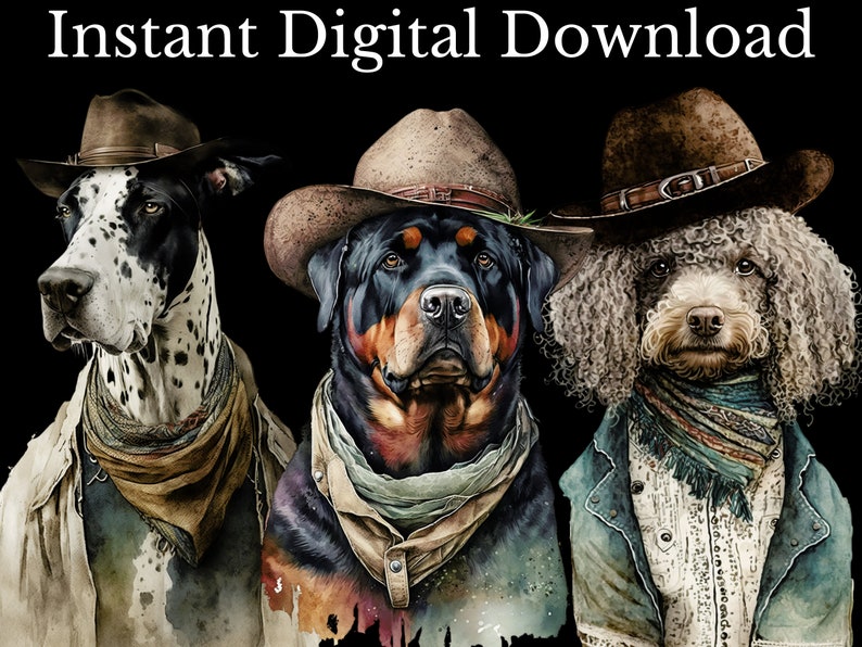 Western Dog Clipart Bundle Watercolor Art Human Animal PNG - Etsy