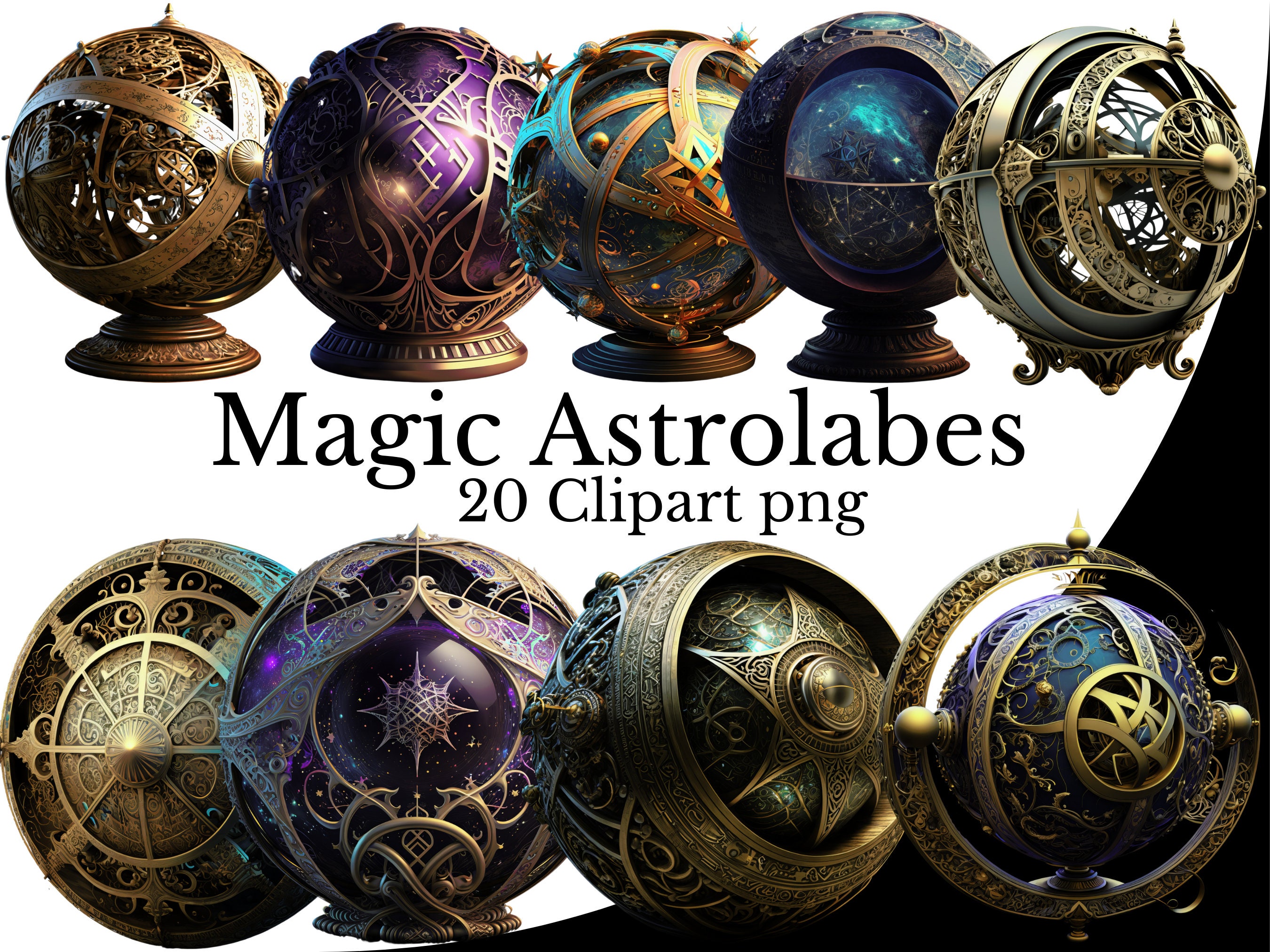 Magic Astrolabe Clipart Bundle, Watercolor PNG, RPG Item Art, Transparent Background, Wizard ...