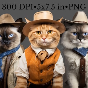Cowboy Cat Clipart Bundle Country Western Animal PNG Wild West Digital ...