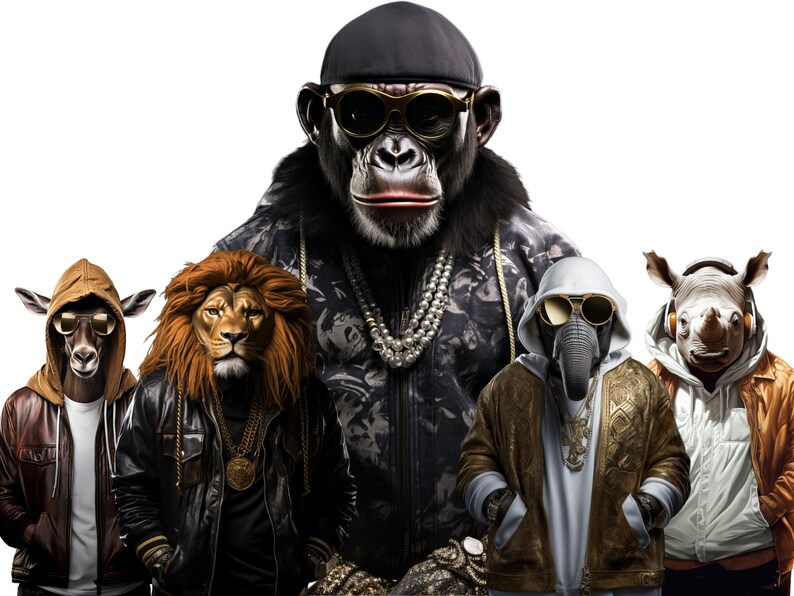 Hip Hop Animal Clipart Bundle Safari Animals Art Rap Musician PNG ...
