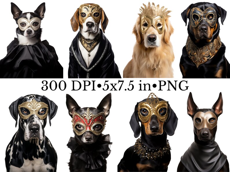 Masquerade Dog Clipart Bundle, Masked Dog Art, Victorian Ball Animal ...