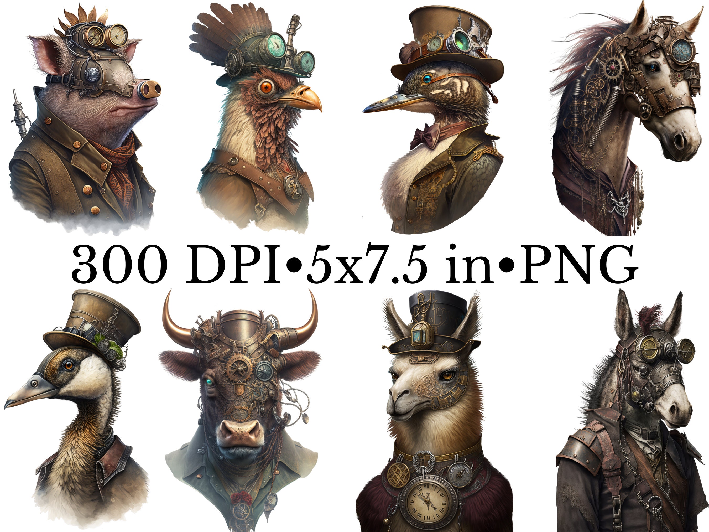 Steampunk Farm Animal Clipart Bundle Pngs With Transparent - Etsy UK