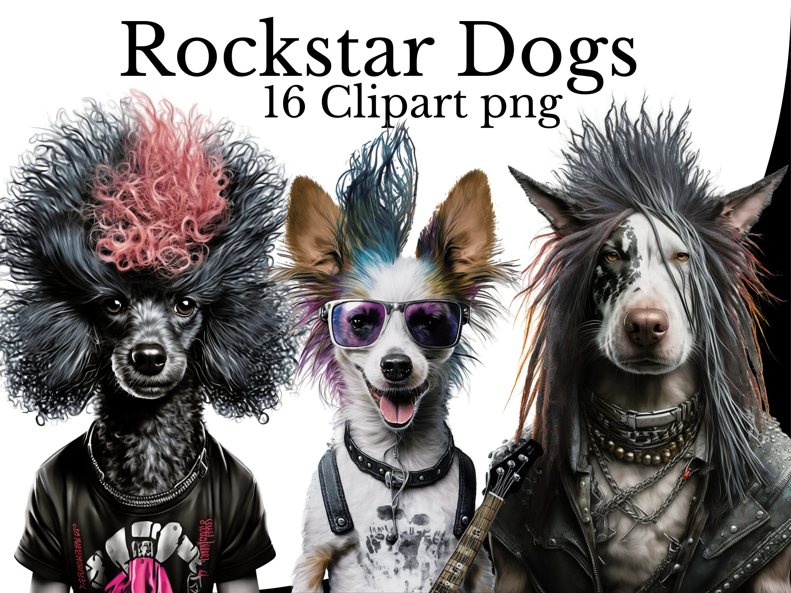 Rockstar Dog Clipart Bundle Watercolor Art Human Animal PNG - Etsy