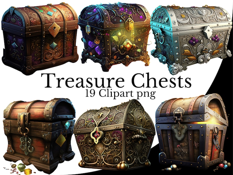 Treasure Chest Clipart Bundle, Watercolor PNG, RPG Item Art Transparent ...