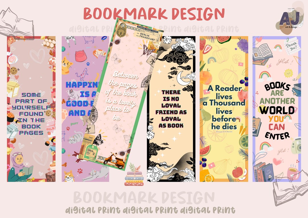 Printable Bookmarks Colorful Cute Six(6) Design - Etsy