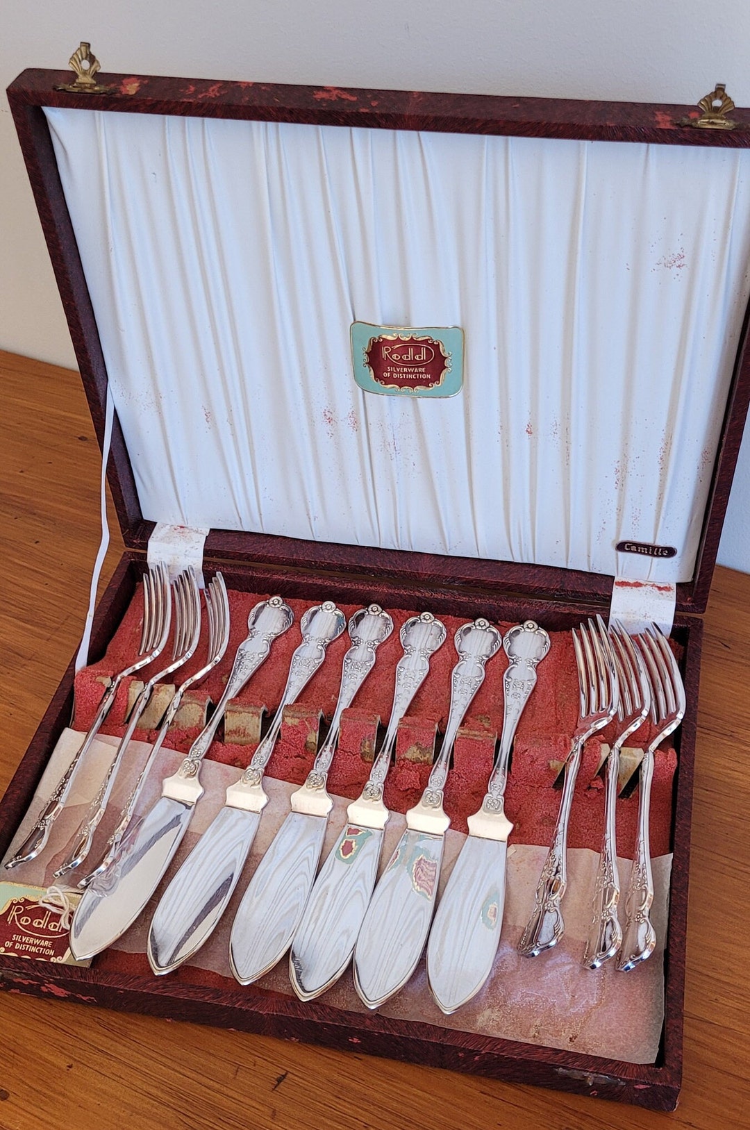 Vintage RODD Camillie Design Silver Plated Fish Knives and Fork Box Set ...