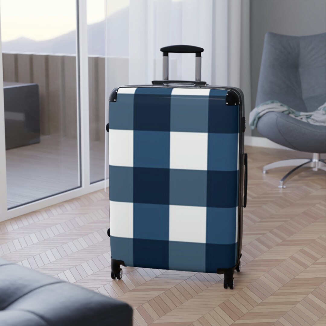 Classic Checkered Suitcase Blue and White Pattern Travel Style - Etsy