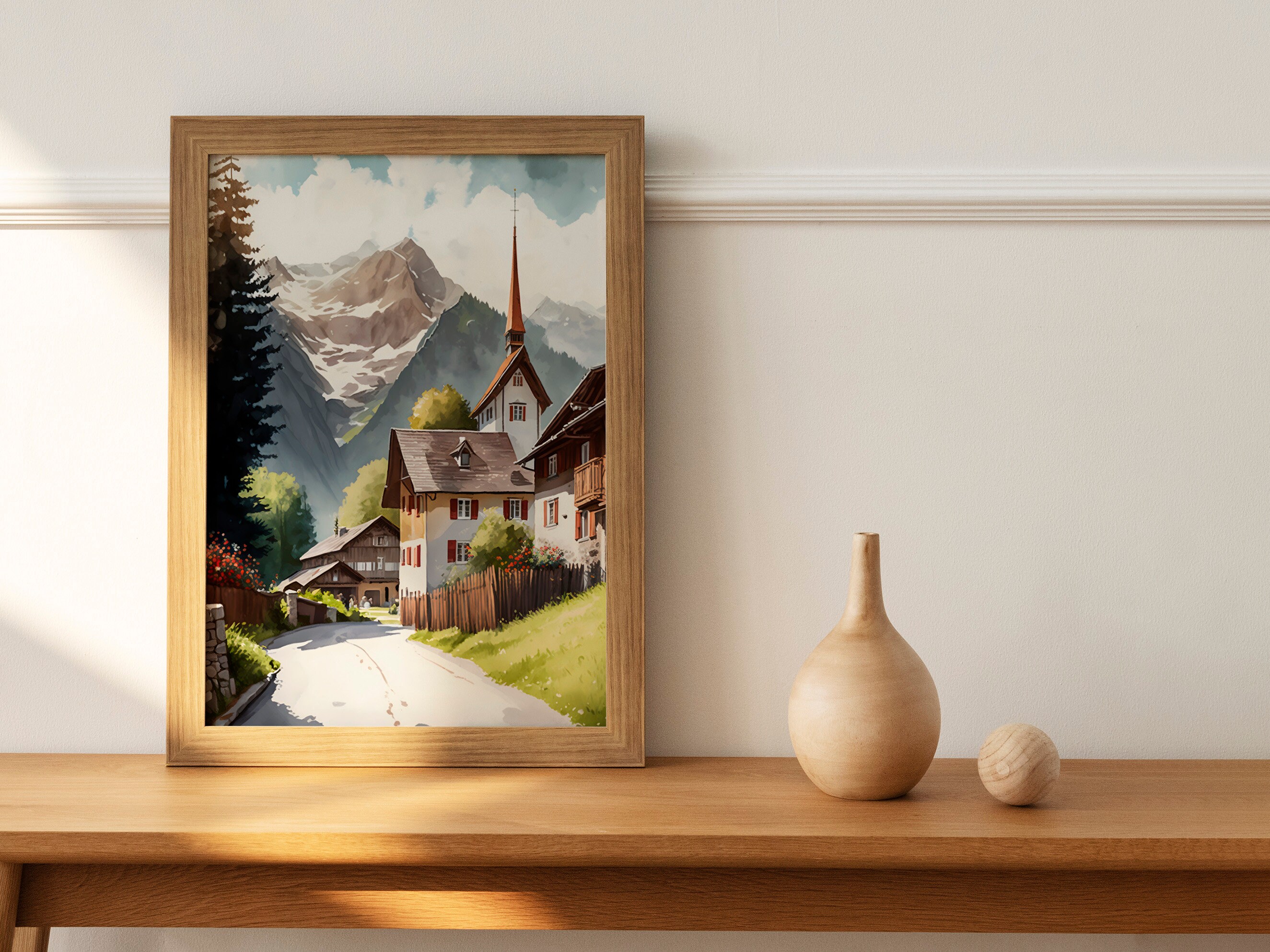Swiss Alps Watercolor Artwork, Landscape Downloadable Artwork, Mountain ...