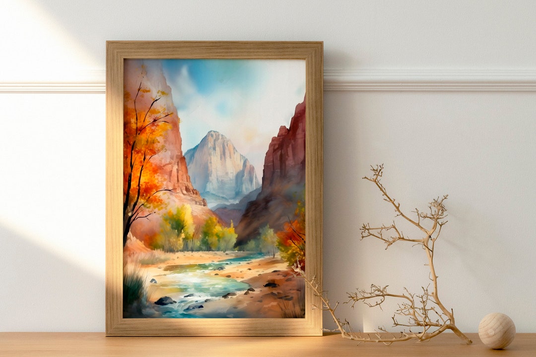 Watercolor Painting Zion National Park, Zion Painting, Landscape ...