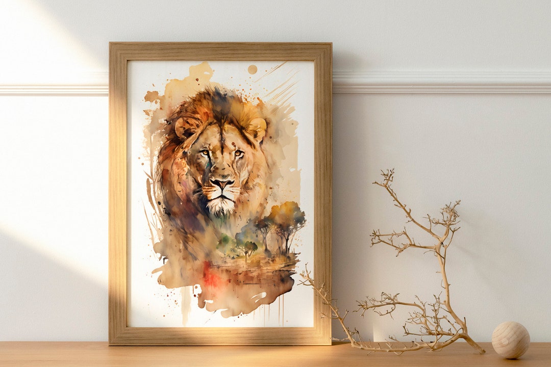 Lion Head Painting, Watercolor Wall Art Print, High-quality Watercolor ...