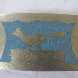 Silver Mexico Turquoise Roadrunner Chip Inlay Bird Image Belt Buckle ...