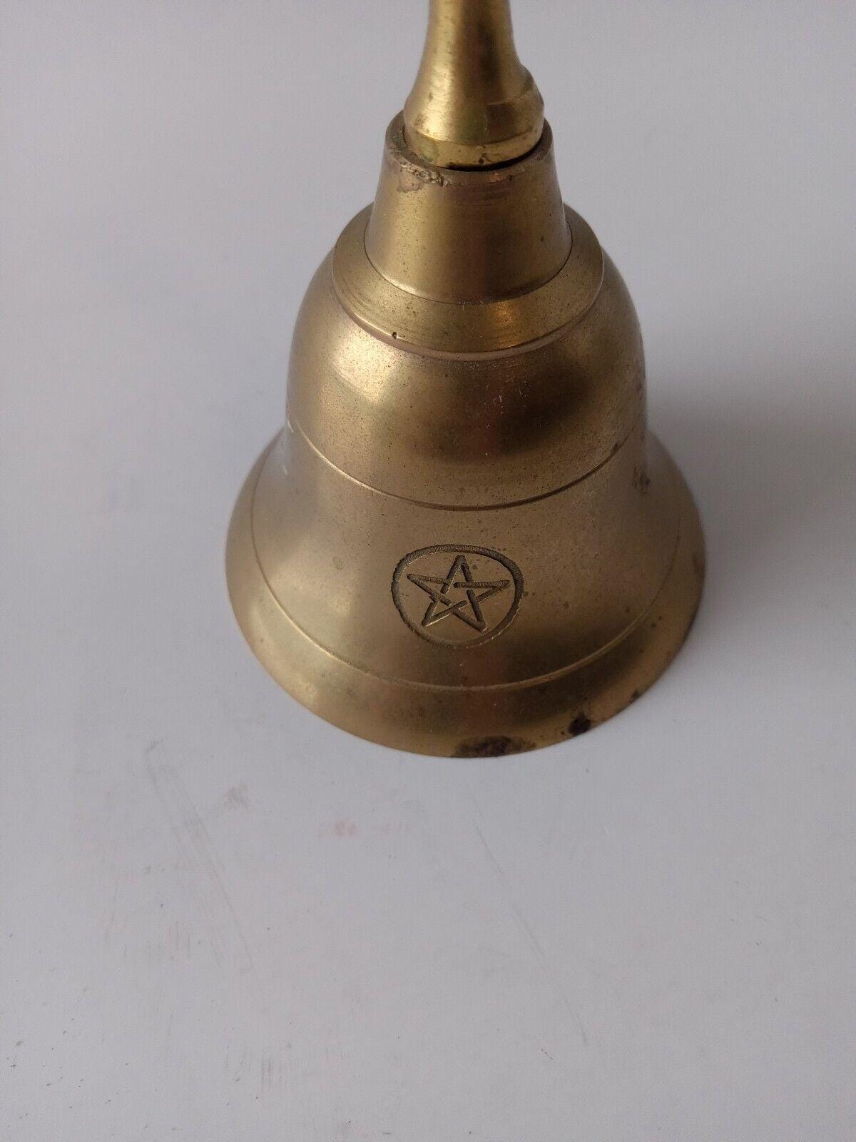 VTG Engraved Brass Pentacle Altar Bell 5.25" Altar Chime W/ Pentagram ...