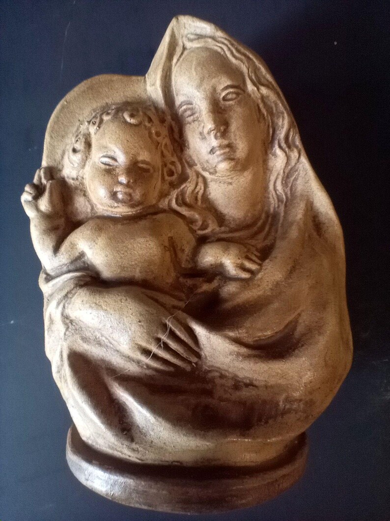 19th Century Madonna & Child Virgin Mary Miniature Pyrography Figure ...