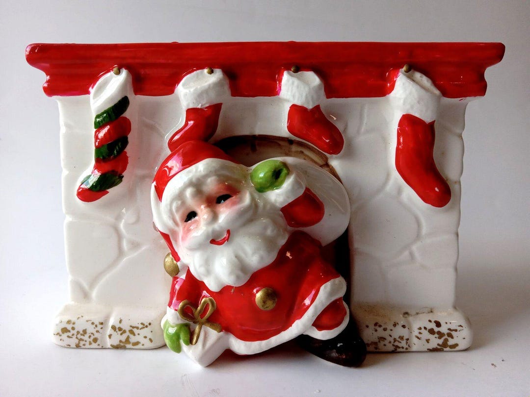 1960s CMC Japan Santa in the Chimney Ceramic 4.4x3.5 Planter Decor RARE ...