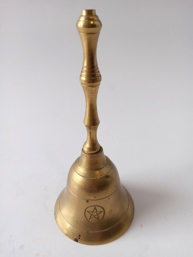 VTG Engraved Brass Pentacle Altar Bell 5.25 Altar Chime W/ Pentagram ...